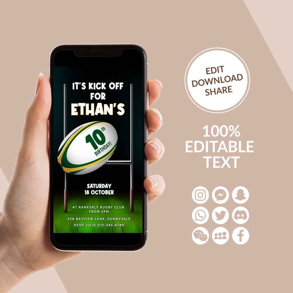 South Africa Rugby Birthday Invite: Editable Template (digital Download ...