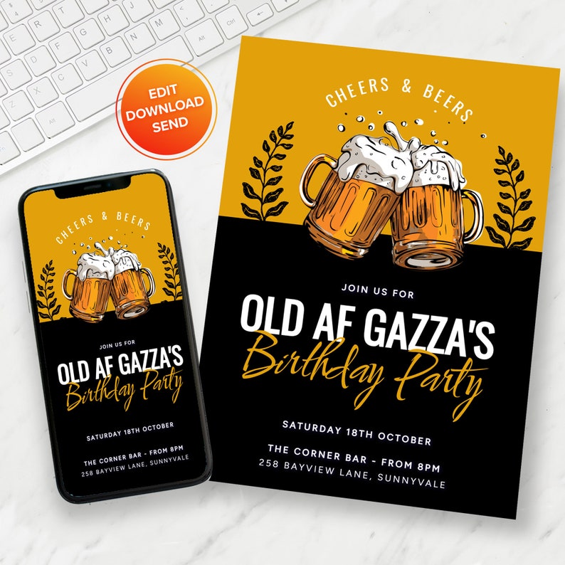 Editable Beers Birthday Invitation: Funny Men's Invite (digital ...