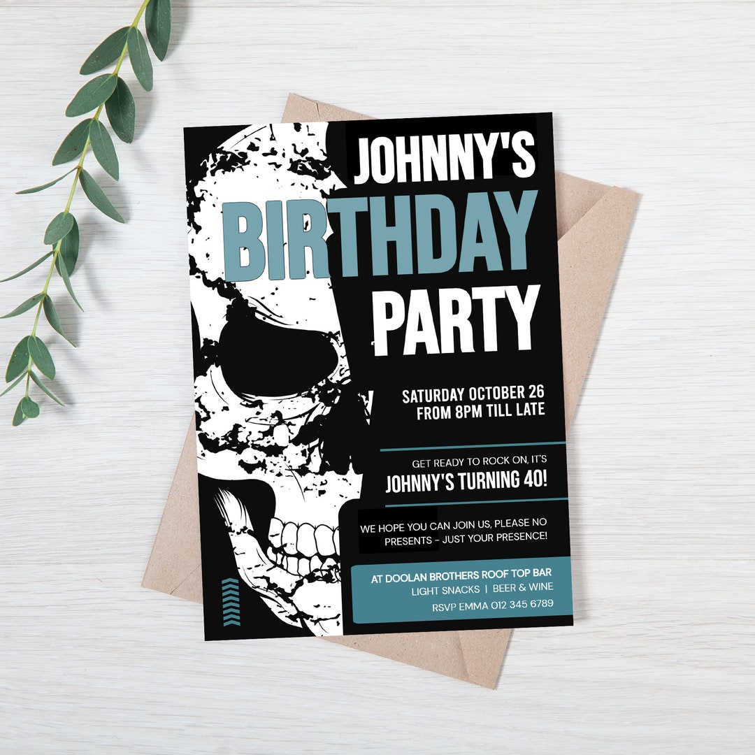 Biker Birthday Invitation, Skull Birthday Invite, Editable Template ...