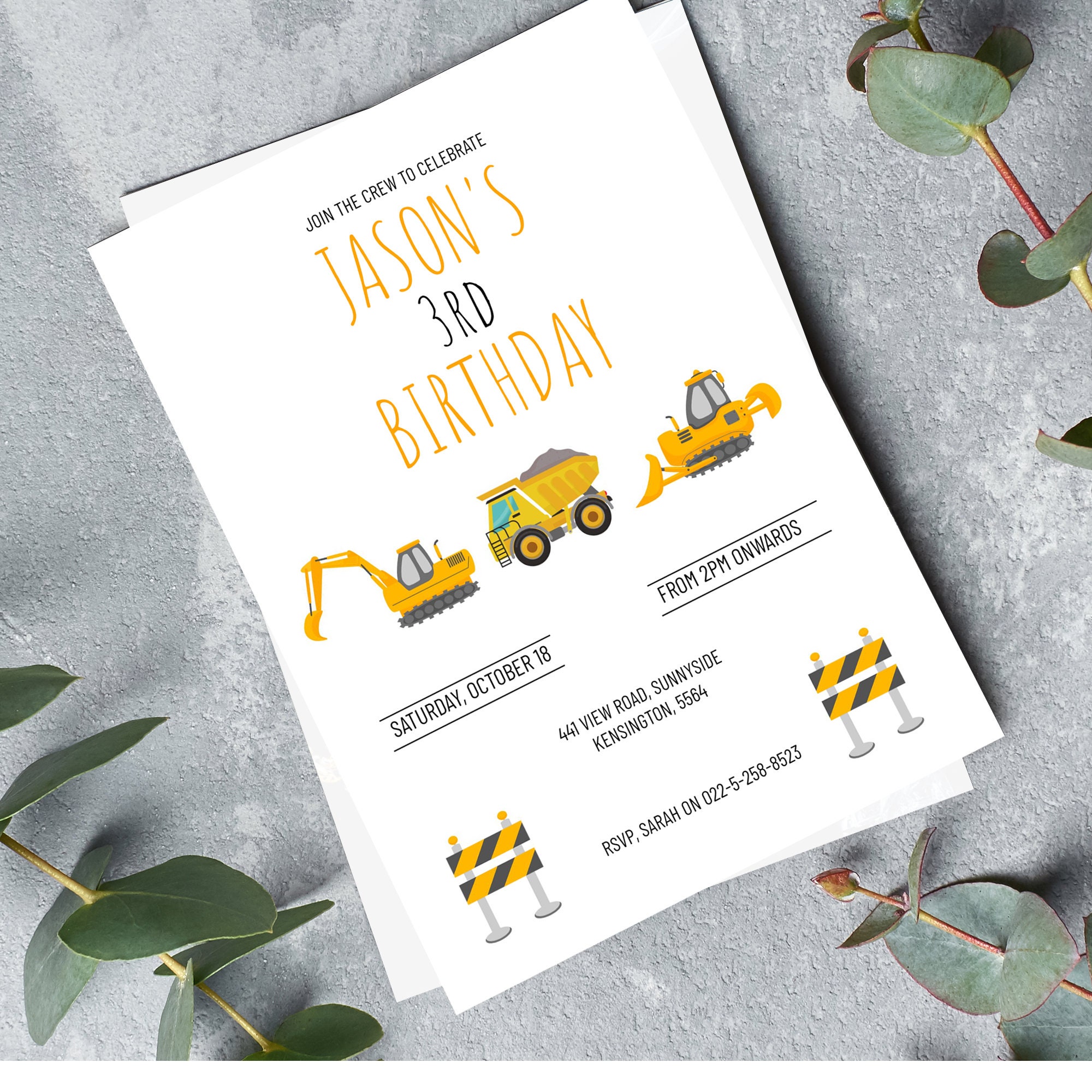 Construction Birthday Party Invitation Template, Construction ...