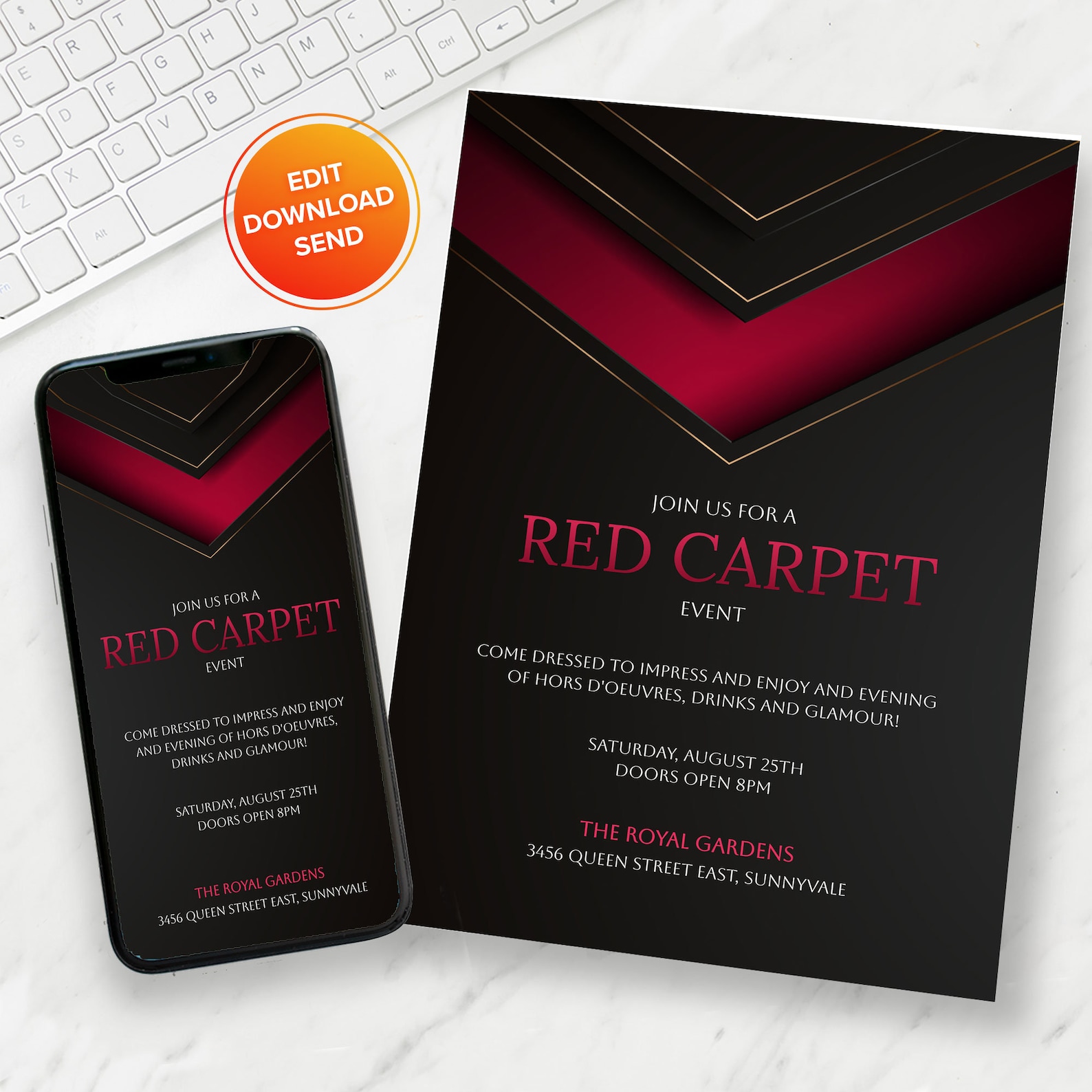 Editable Red Carpet Event Invitation: Black Tie Hollywood Invite ...