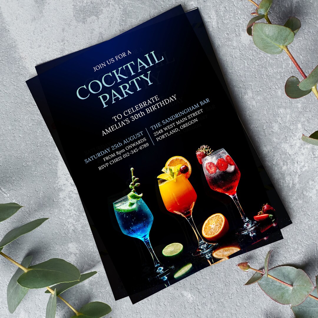 Cocktail Party Invitation, Cocktail Birthday Invite, 30th Birthday ...
