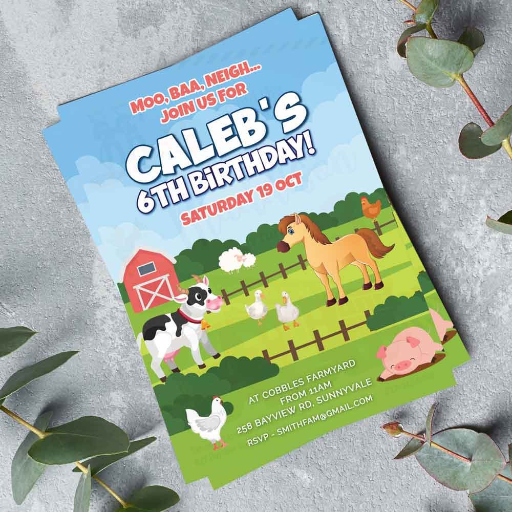 Farm Birthday Party Invitation Template, Farm Animal Birthday ...