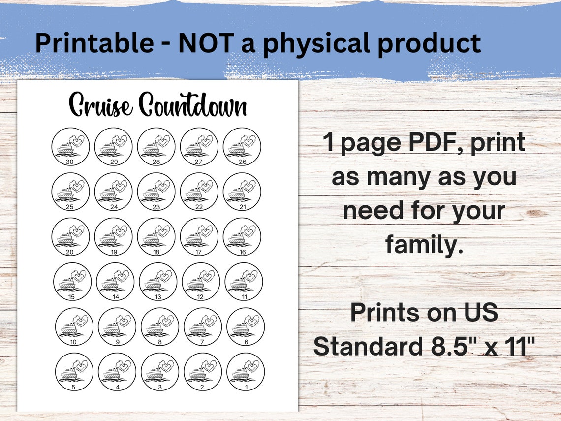 Cruise Countdown, Printable Cruise Countdown, Cruise Tracker, Cruise ...