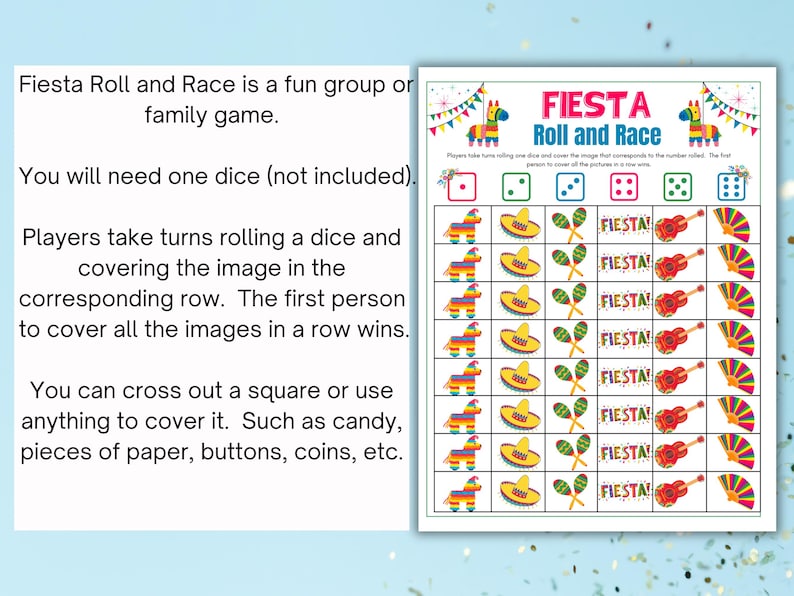 Printable Fiesta Dice Game, Cinco De Mayo Games, Mexican Party Games ...