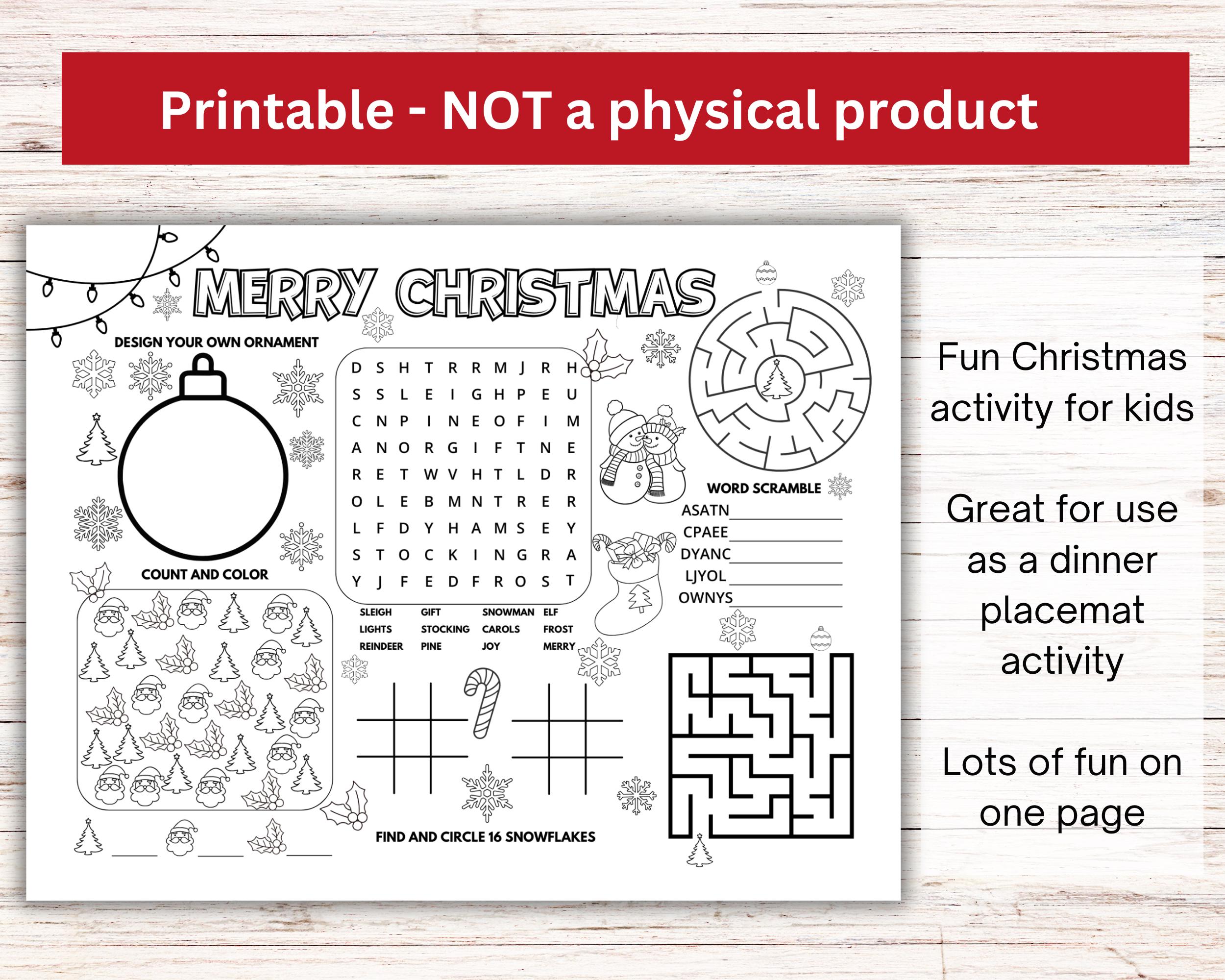 Christmas Activity Placemat, Christmas Activity Page for Kids ...