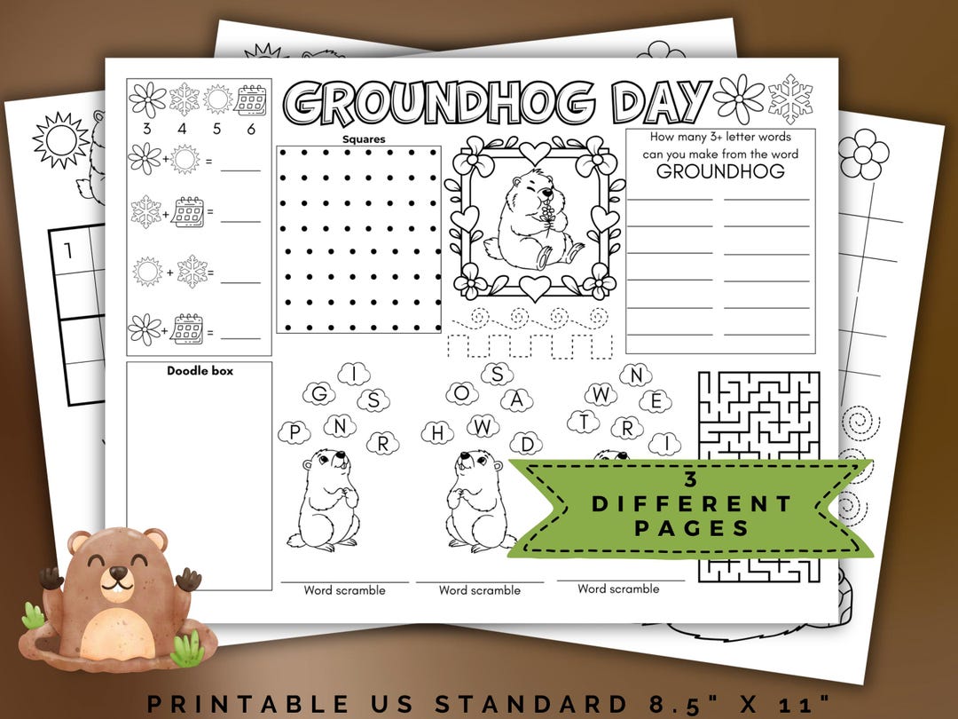 Groundhog Day Activity Placemats for Kids, Groundhogs Day Coloring ...