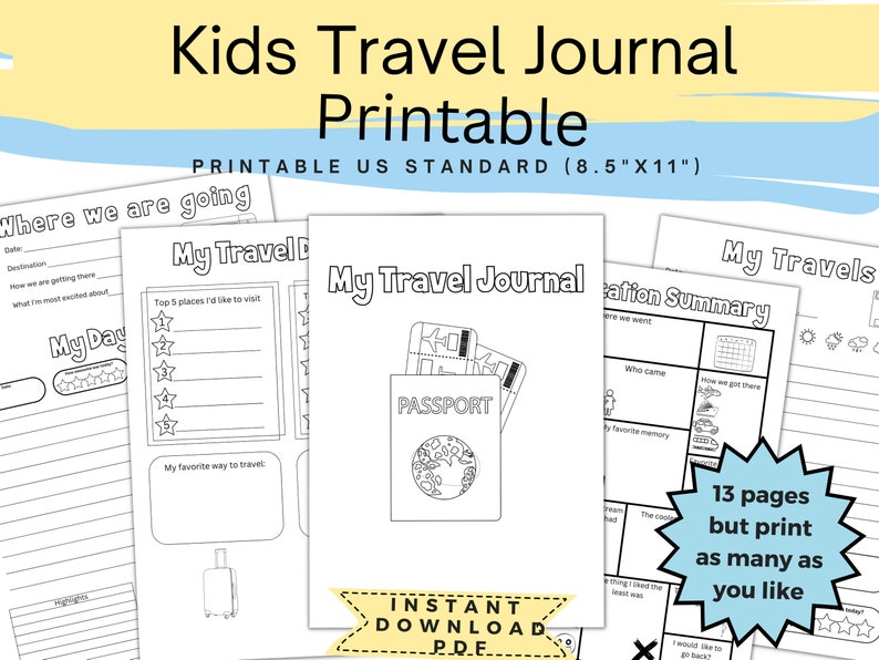 Kids Travel Journal, Travel Diary, Printable Vacation Journal, Teen ...