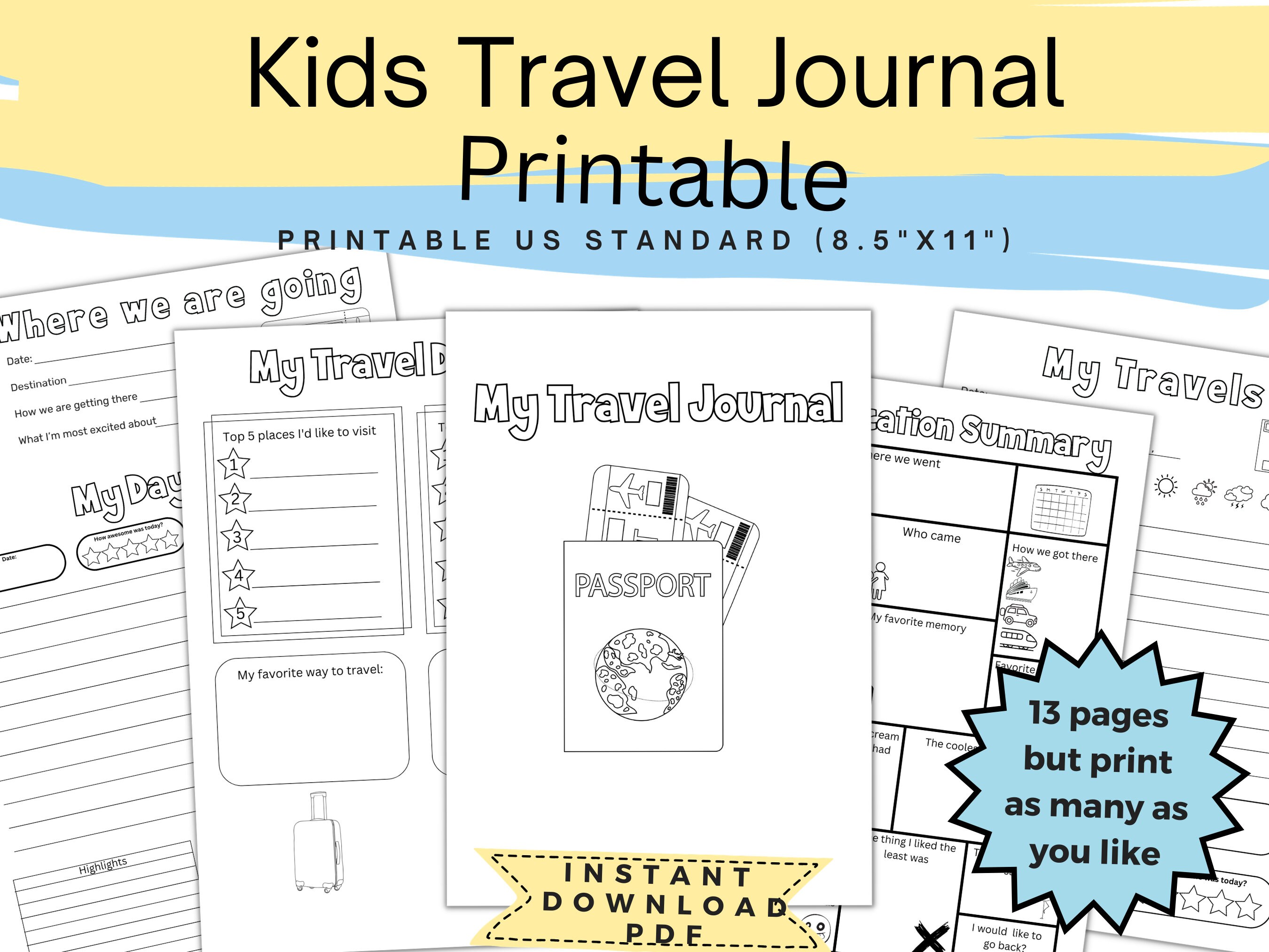 Kids Travel Journal, Travel Diary, Printable Vacation Journal, Teen ...