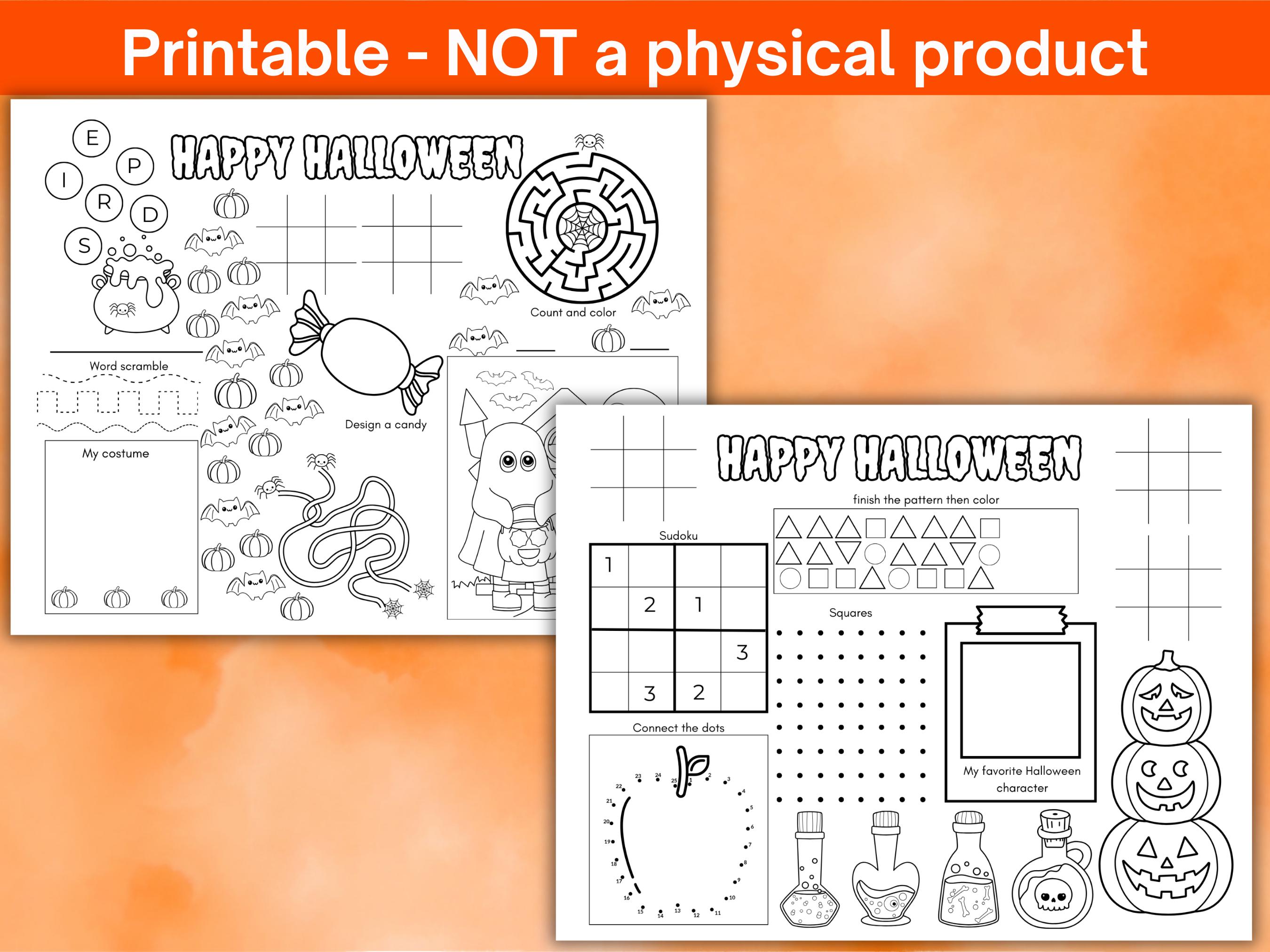 Printable Halloween Activity Placemat for Kids, Halloween Activity ...