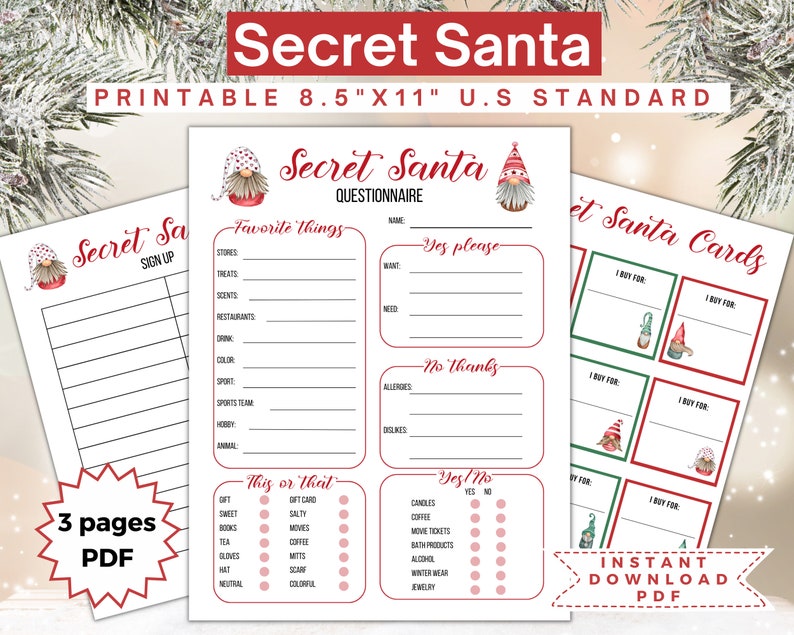 Secret Santa Survey, Secret Santa Questionnaire, Secret Santa Sign Up ...