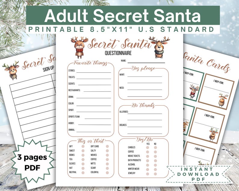 Secret Santa Survey, Secret Santa Questionnaire, Secret Santa Sign Up ...