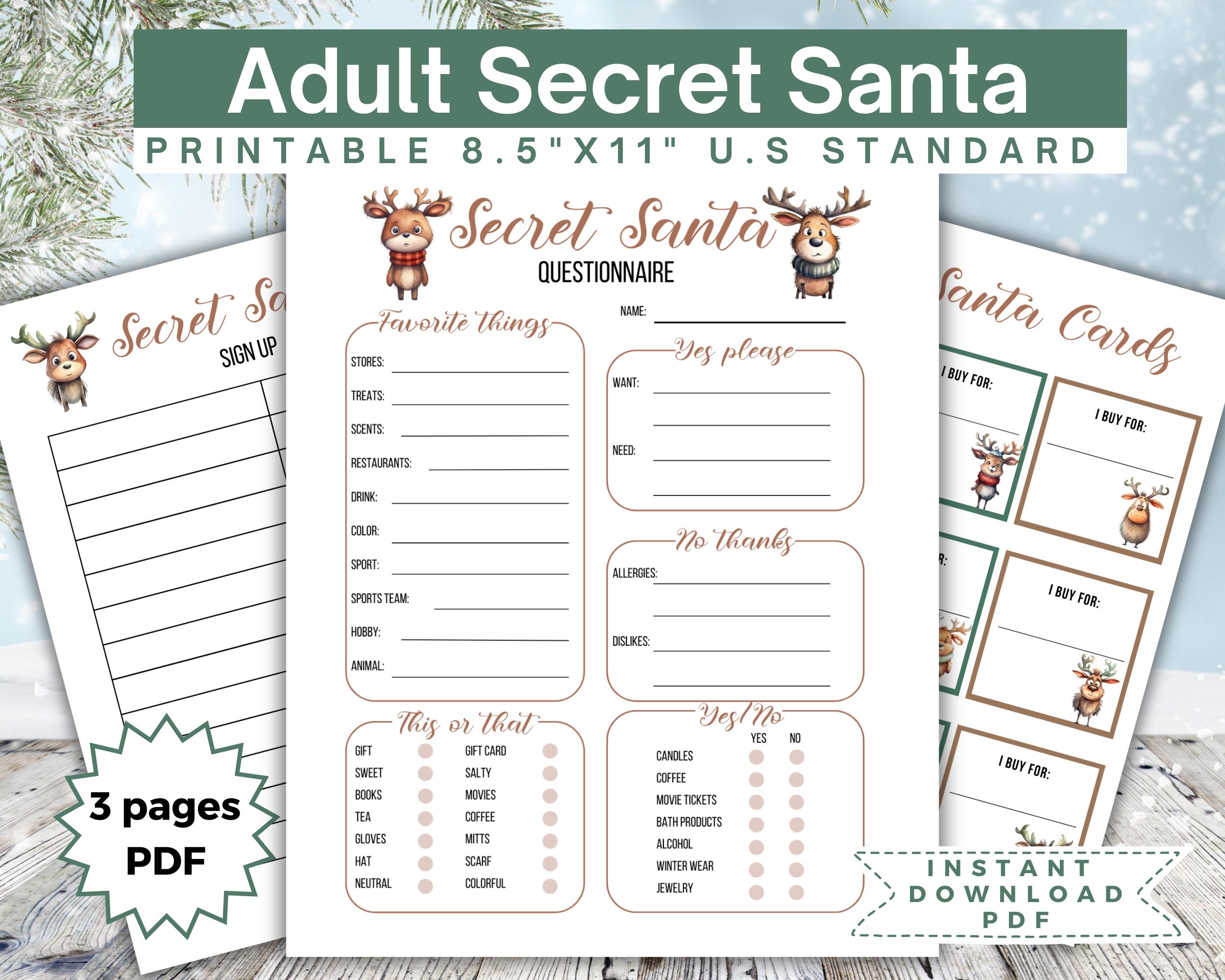 Secret Santa Survey, Secret Santa Questionnaire, Secret Santa Sign Up ...