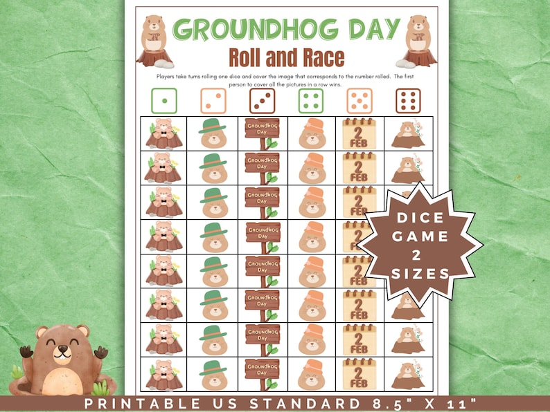 Groundhog Day Game, Printable Groundhogs Day Activity for Kids, Roll ...