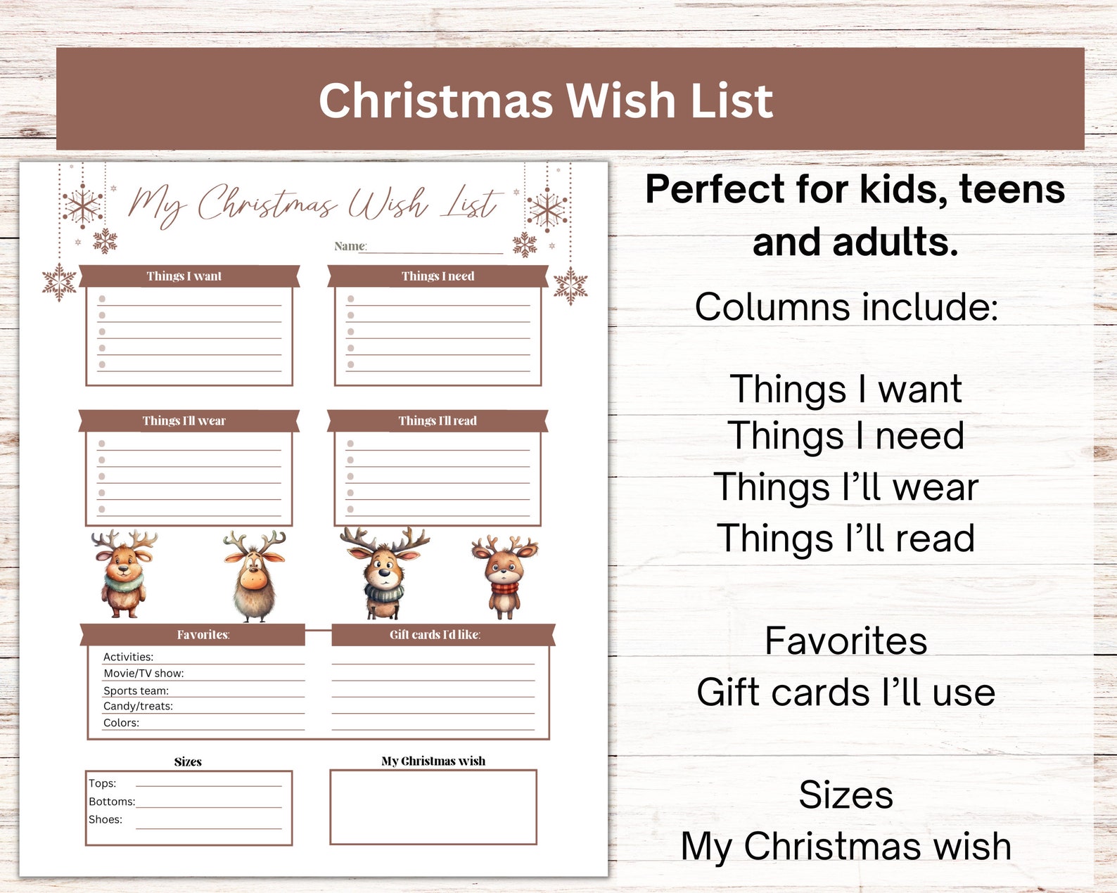 Christmas Gift List, Favorites List, Printable Christmas Wishlist ...