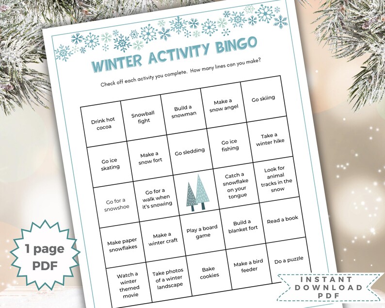 Printable Winter Activity Bingo, Winter Bingo Game, Winter Bucket List ...