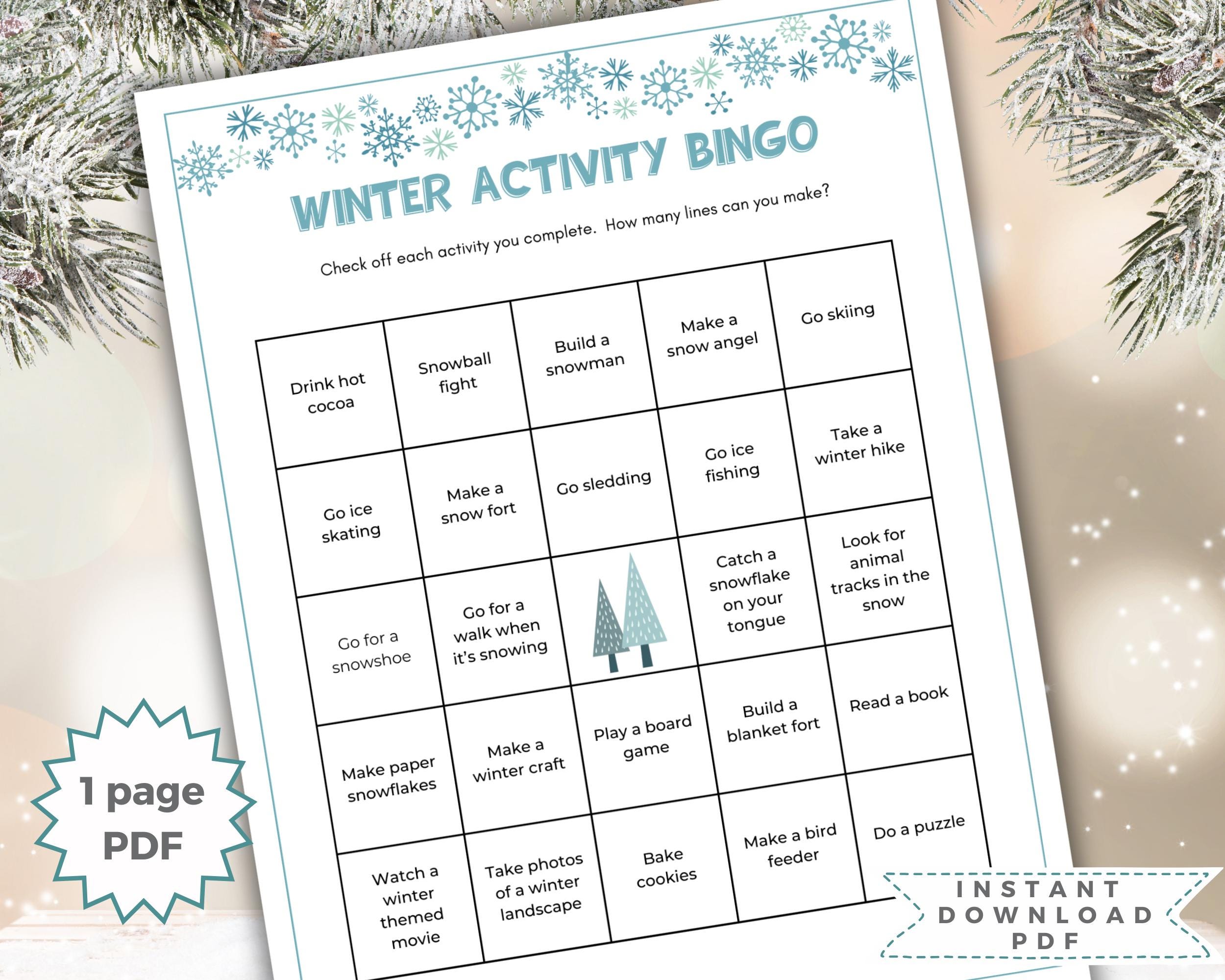 Printable Winter Activity Bingo, Winter Bingo Game, Winter Bucket List ...