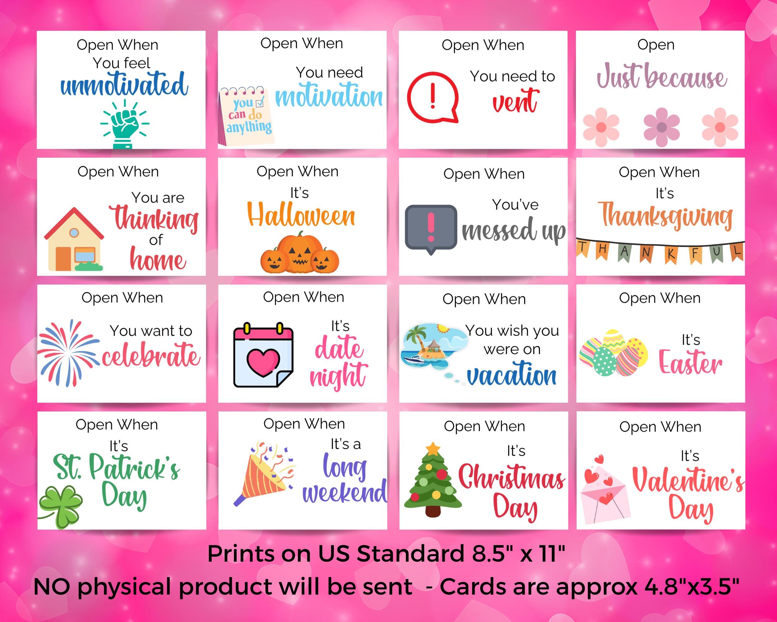 Open When Envelope Labels, Open When Cards, Open When Printable College ...