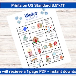 Printable Winter Bucket List, Winter Activity Checklist, Christmas ...
