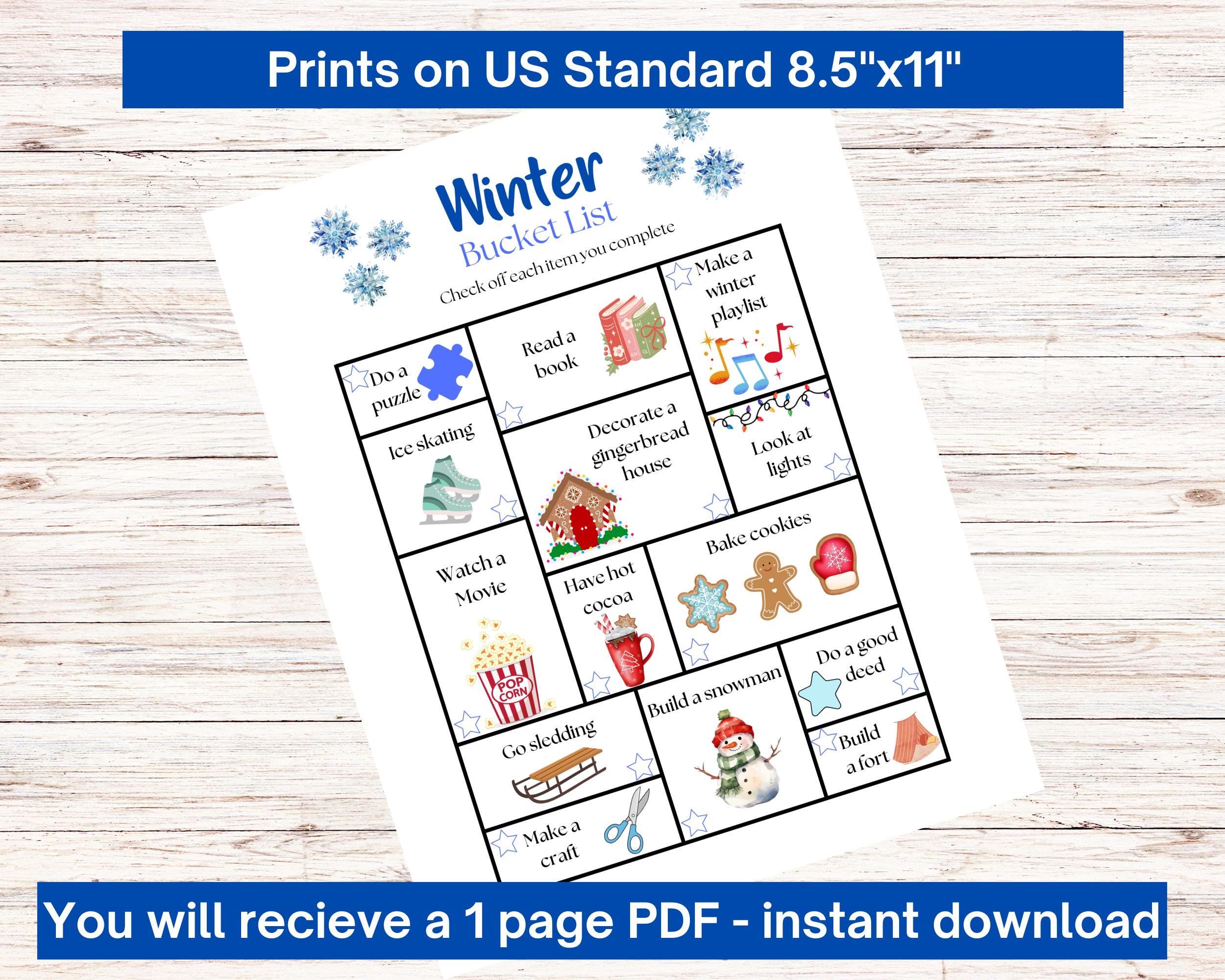 Printable Winter Bucket List, Winter Activity Checklist, Christmas ...