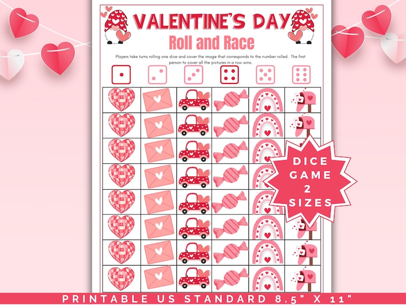 Printable Valentine's Day Dice Game for Kids and Families, Valentine ...