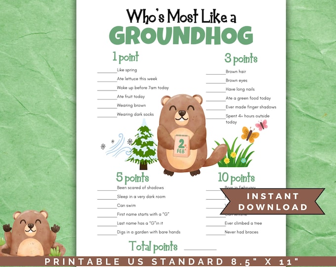 Groundhog Day Game, Printable Groundhogs Day Activity for Kids, Most ...