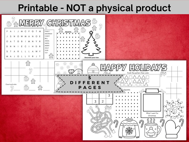 Printable Christmas Activity Placemat for Kids, Christmas Activity ...
