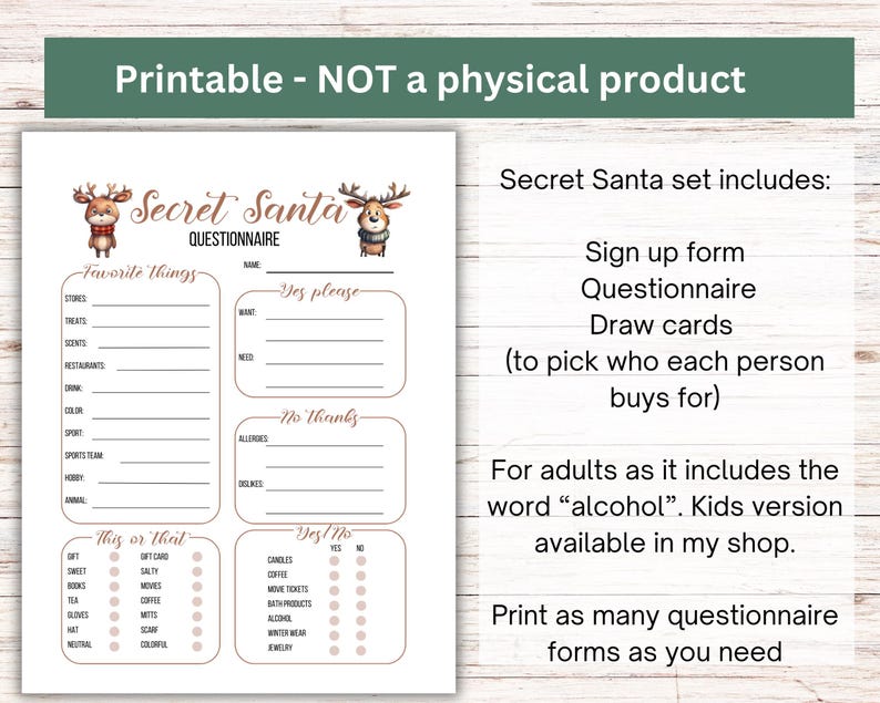 Secret Santa Survey, Secret Santa Questionnaire, Secret Santa Sign Up ...