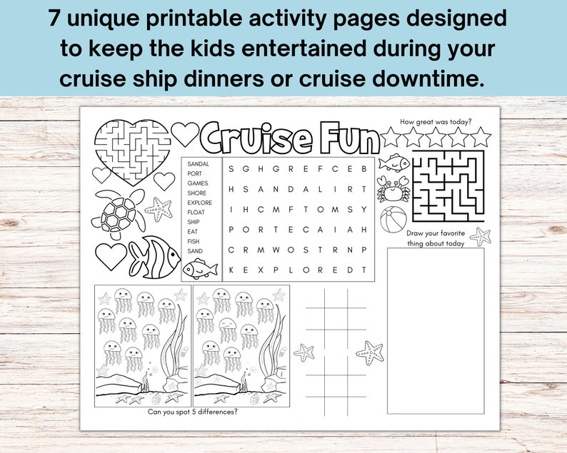 Printable Kids Cruise Activity Placemat, Kids Travel Activity, Cruise ...