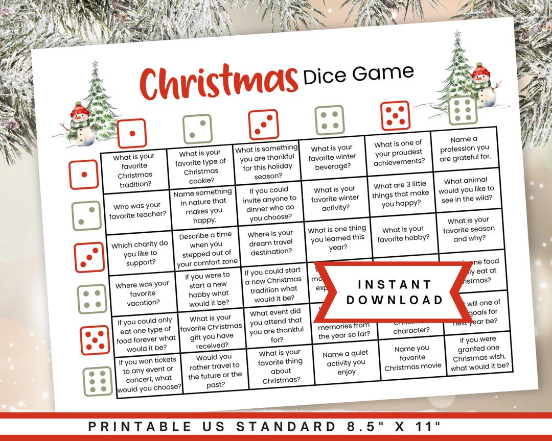 Christmas Dice Game, Christmas Questions, Christmas Conversation ...