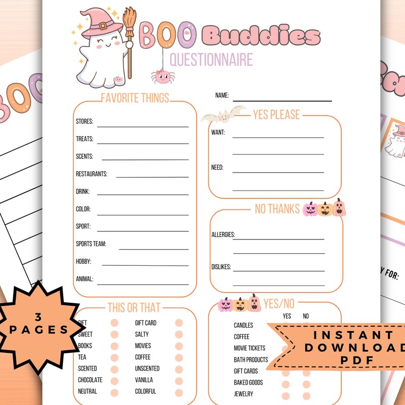 Boo Buddies Questionnaire - Etsy