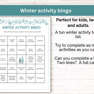 Printable Winter Activity Bingo, Winter Bingo Game, Winter Bucket List ...
