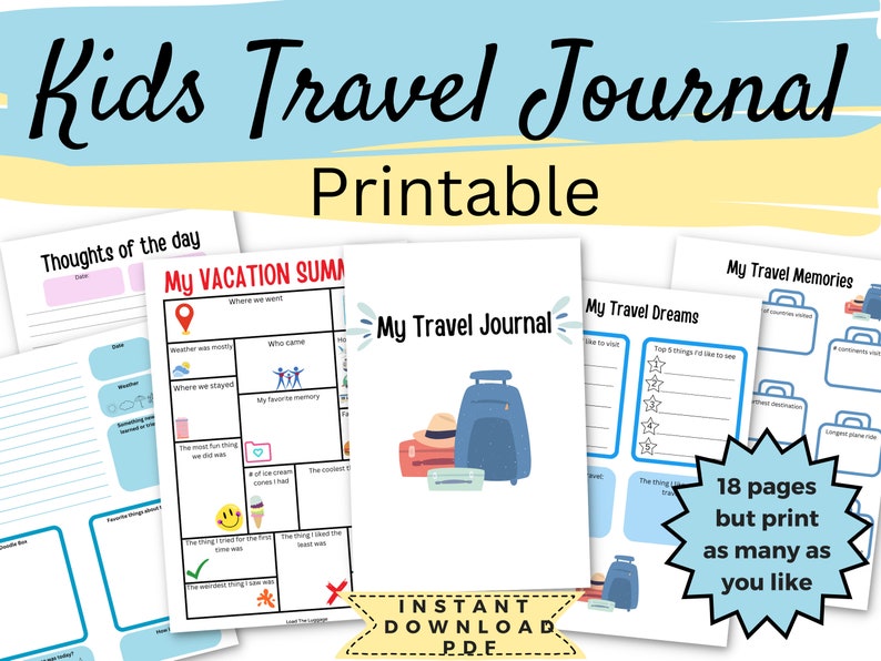 Kids Travel Journal Travel Diary Printable Vacation Journal - Etsy
