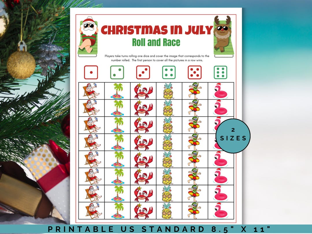 Christmas in July Games, Roll and Race Christmas in July Dice Game ...