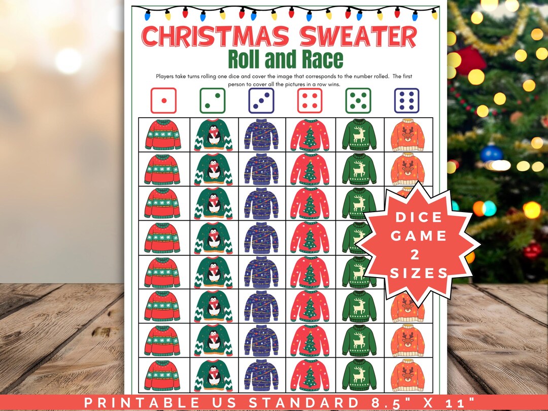 Christmas Dice Game, Ugly Sweater Games, Friendsmas Game, Printable ...