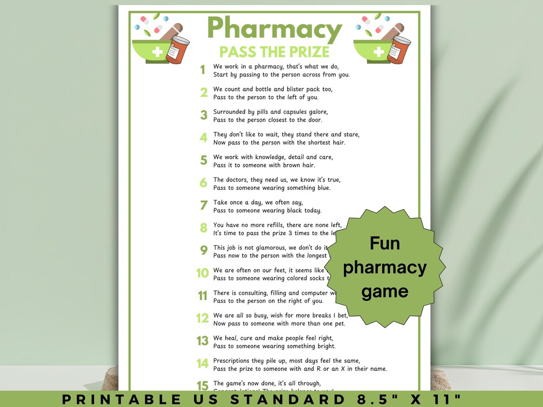 Pass the Prize Pharmacy Game, Pharmacy Week Games, Staff Party - Etsy