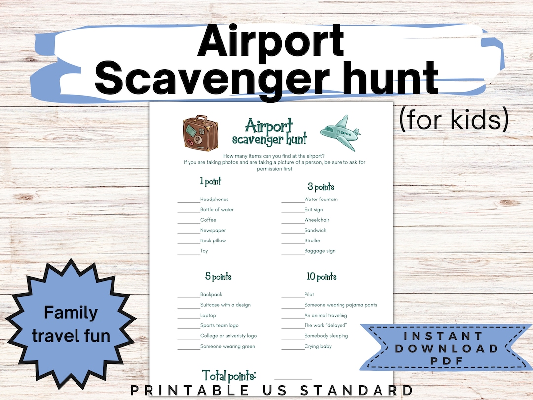 Airport Scavenger Hunt for Kids, Printable Kids Scavenger Hunt, Kids ...