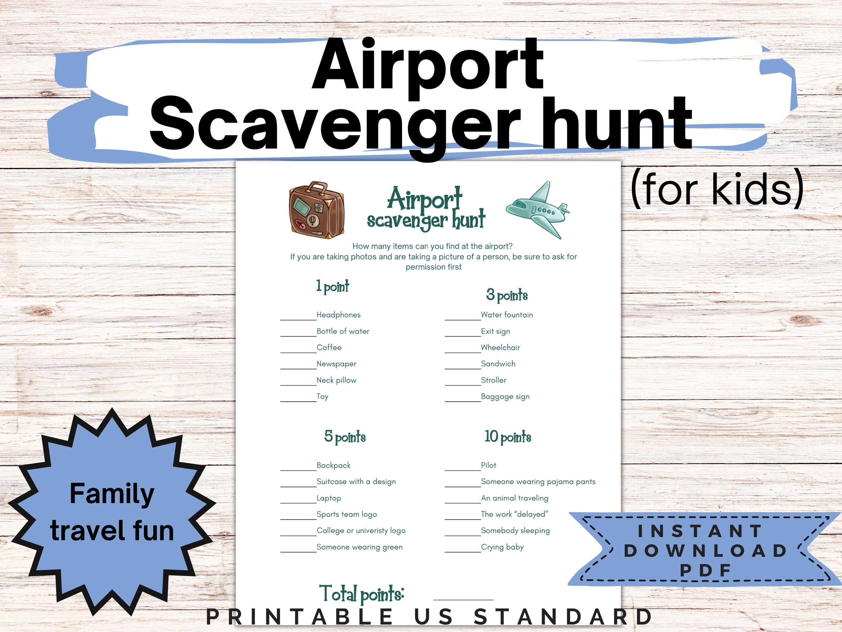 Airport Scavenger Hunt for Kids, Printable Kids Scavenger Hunt, Kids ...