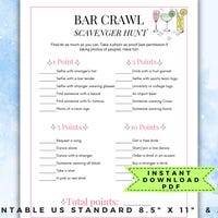 Bar Crawl Scavenger Hunt, Birthday Bar Crawl Printable, Ladies Night ...
