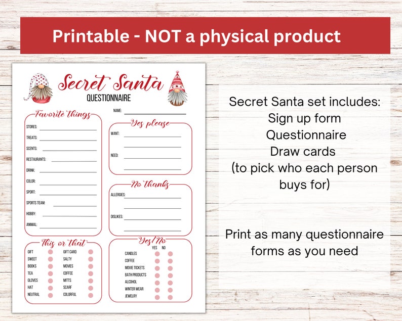 Secret Santa Survey, Secret Santa Questionnaire, Secret Santa Sign Up ...