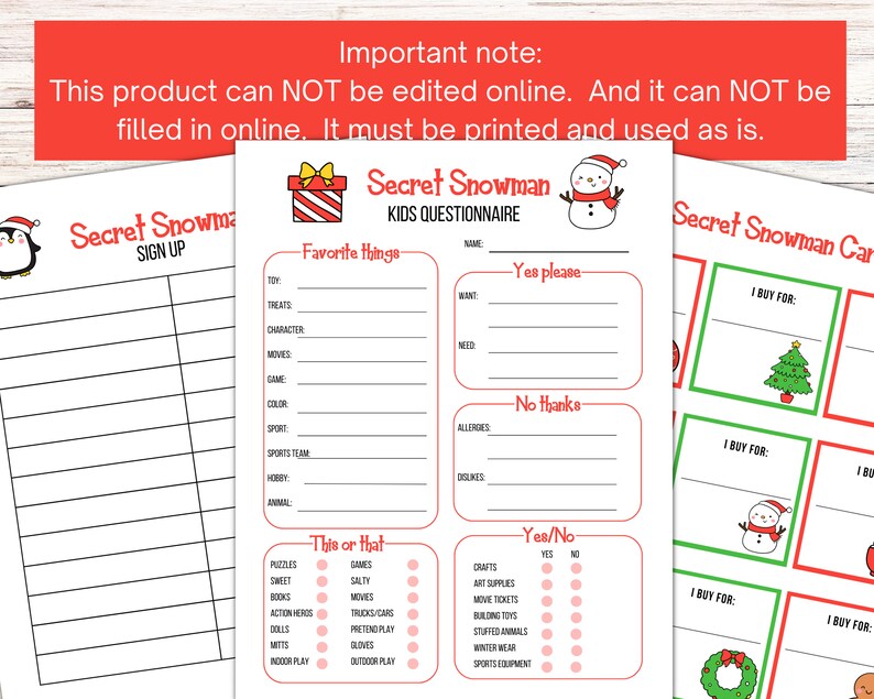 Secret Snowman for Kids, Secret Santa Survey, Secret Snowflake, Secret ...