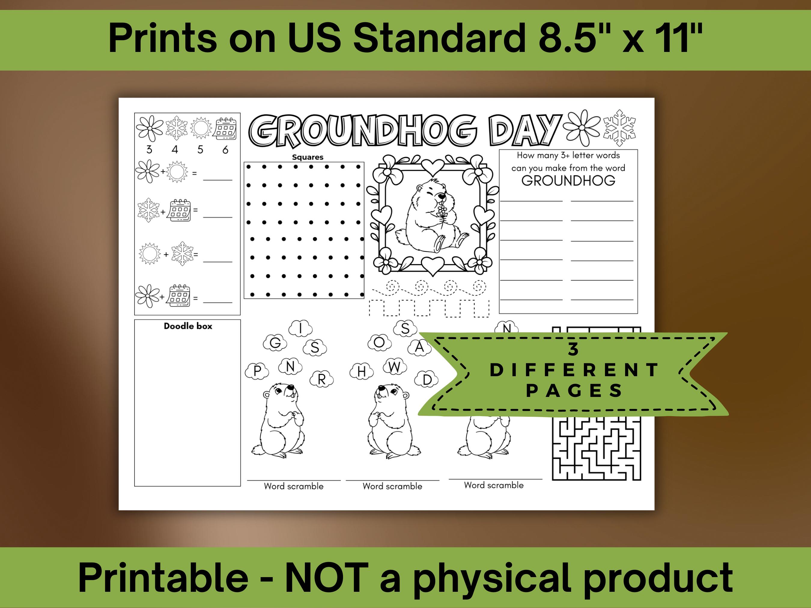 Groundhog Day Activity Placemats for Kids, Groundhogs Day Coloring ...