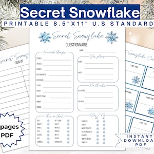 Secret Snowflake Questionnaire, Secret Snowflake, Holiday Gift Exchange ...