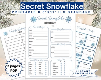 Secret Snowflake Questionnaire Printable, Holiday Gift Exchange Form ...