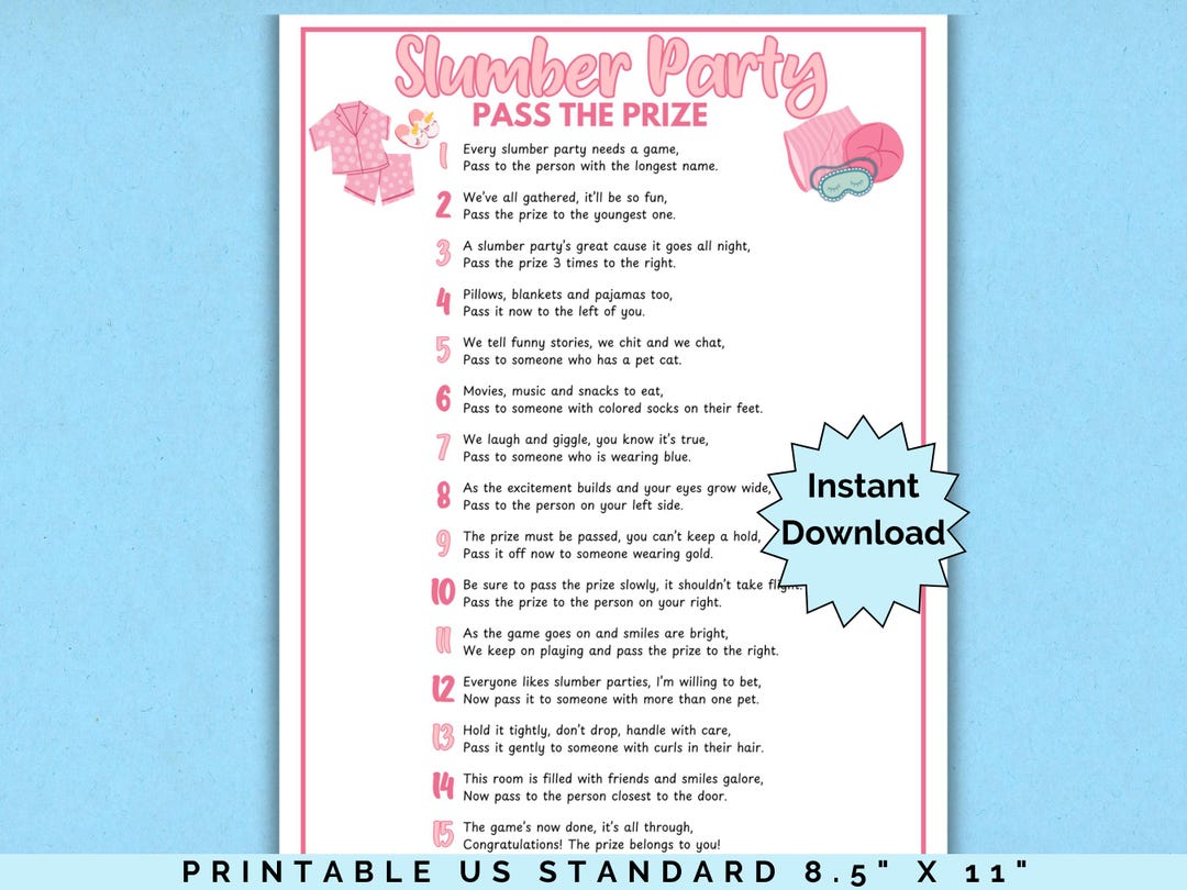 Slumber Party Games, Pass the Prize, Pajama Party Activity - Etsy