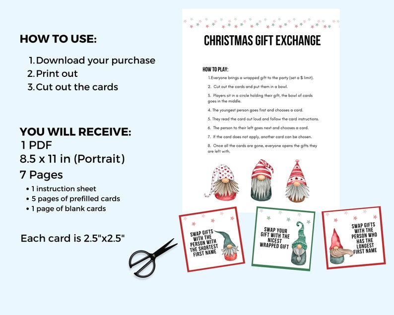 Printable Christmas Gift Exchange Game, Gift Swap Game, Secret Santa ...