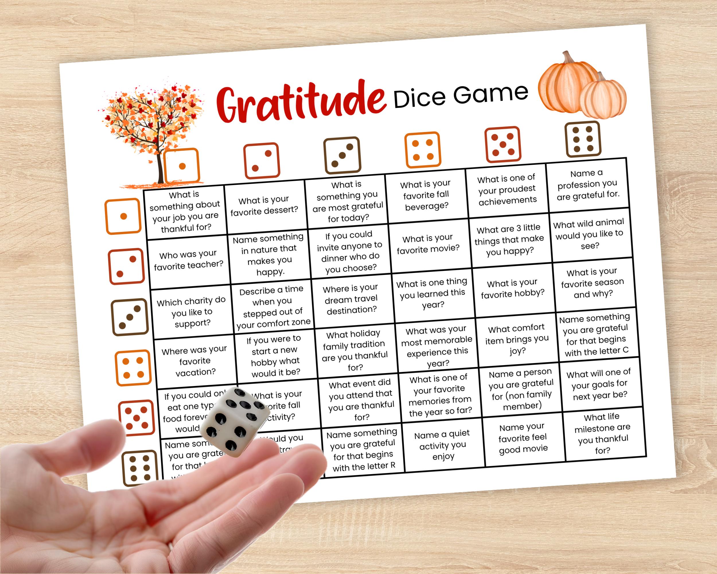 Gratitude Dice Game, Thanksgiving Conversation Starters, Gratitude Game ...