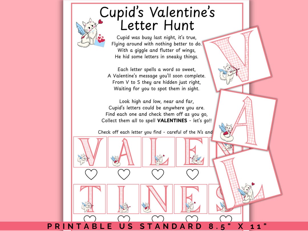 Printable Valentine's Day Scavenger Hunt for Kids, Indoor Valentine ...