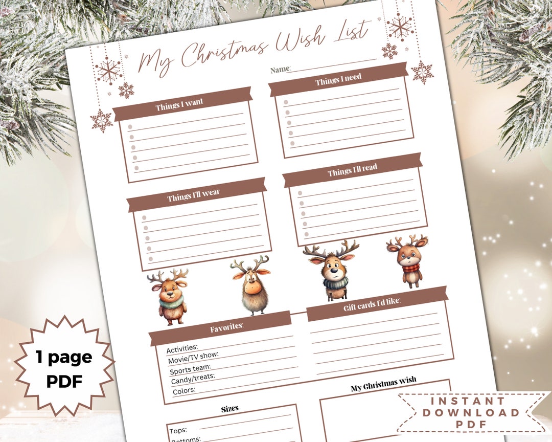 Christmas Gift List, Favorites List, Printable Christmas Wishlist ...