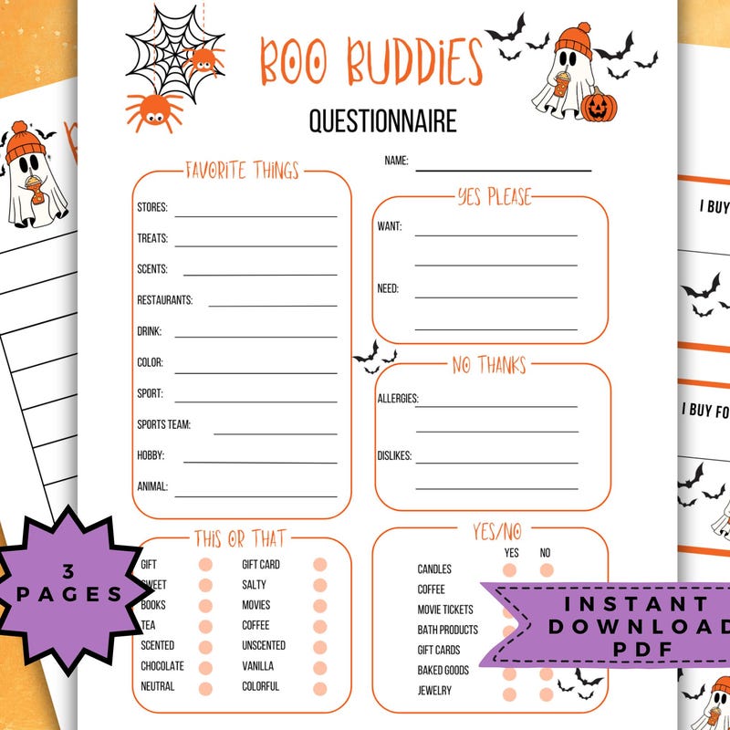 Boo Buddies Questionnaire - Etsy